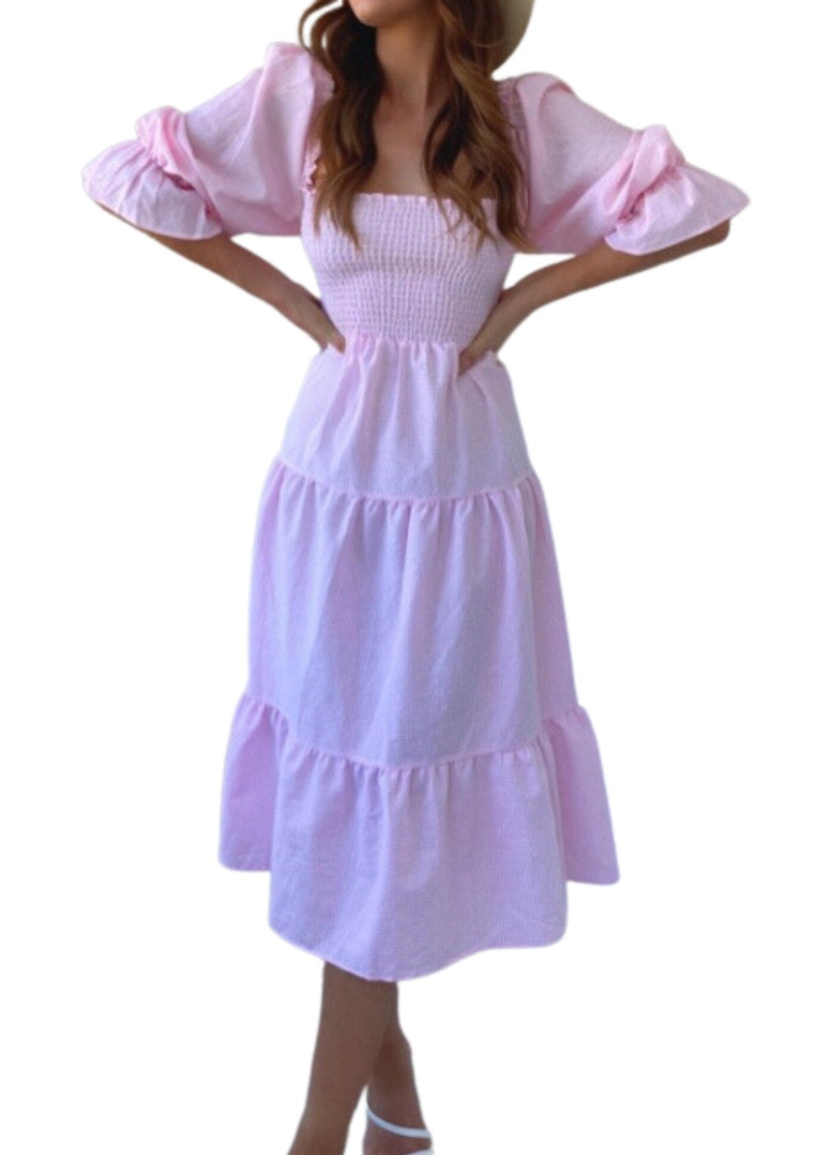Astrid Midi Dress in Pink – Outrageous Clothing Co
