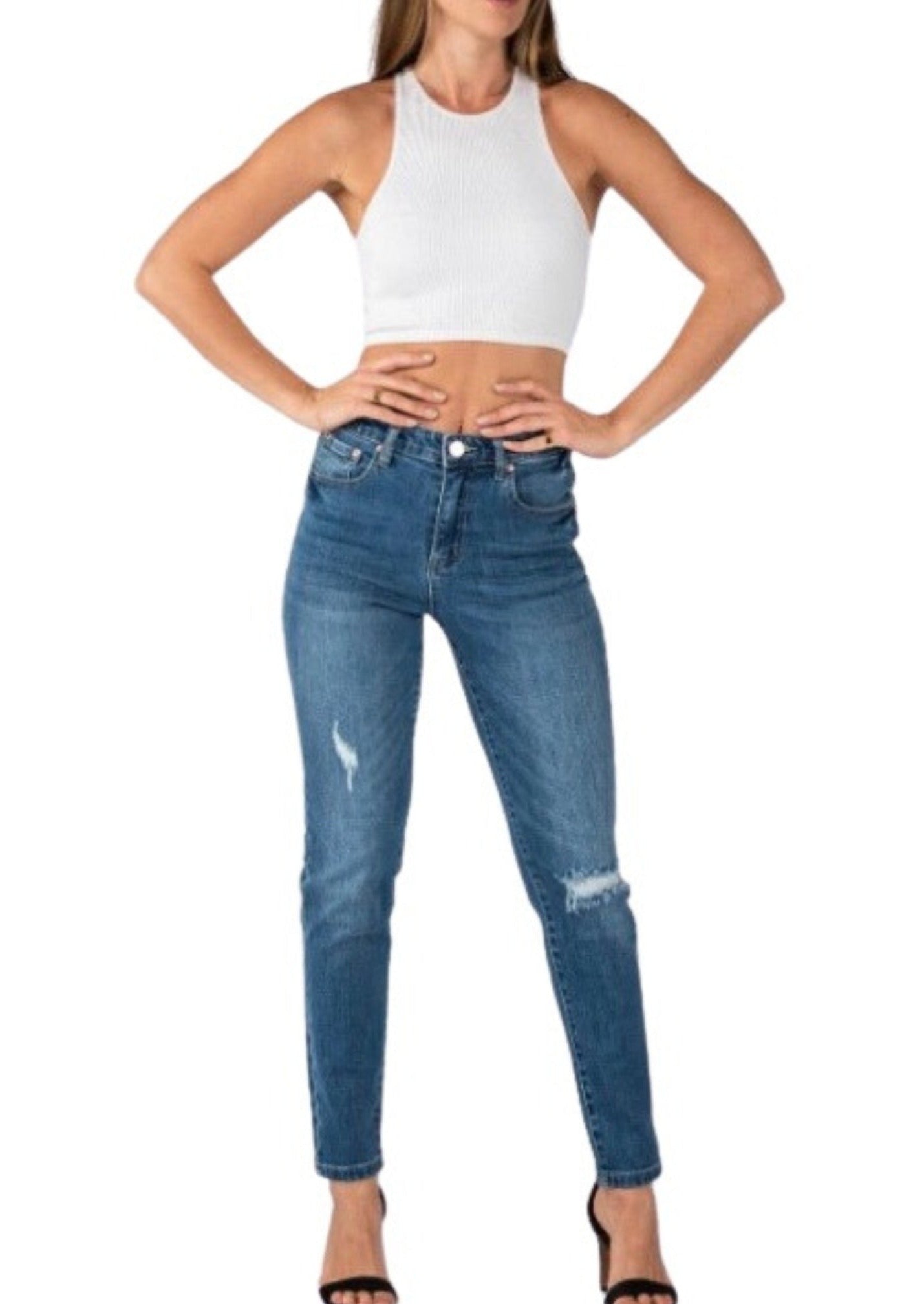 Dark Ripped High Rise Jeans – Outrageous Clothing Co